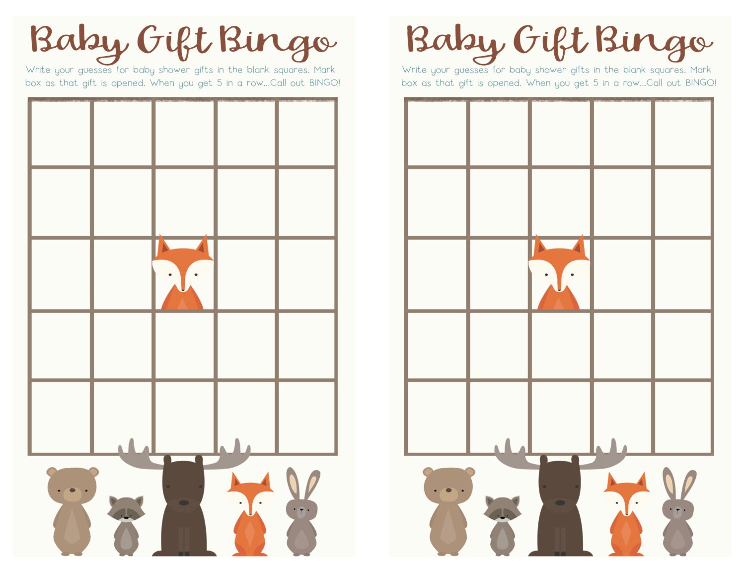 Baby Shower BINGO Woodland Animals - Etsy