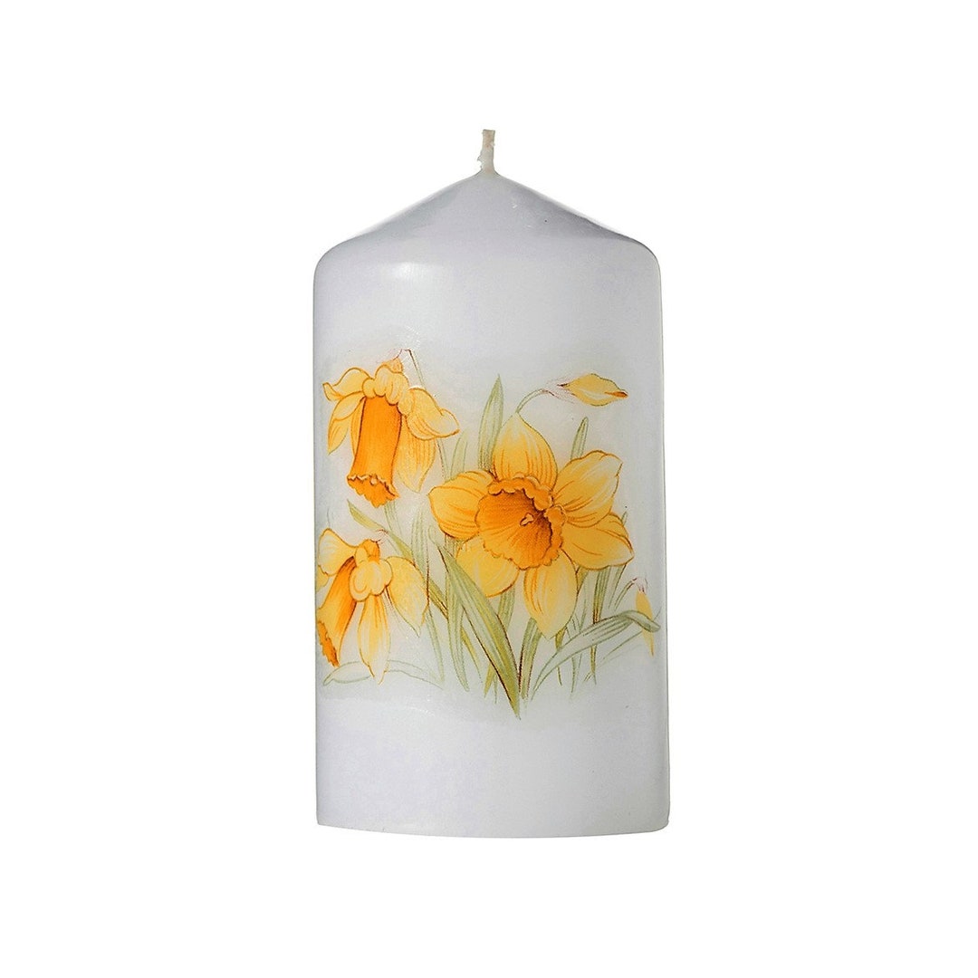 Handmade Floral Daffodils Scented Pillar Candle, Eco Vegan Gift - Etsy