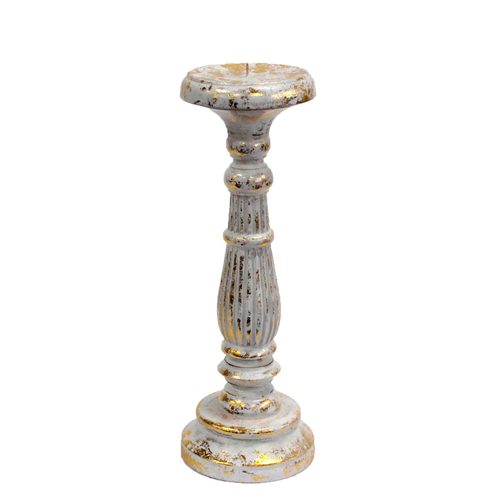 Vintage Style Handmade Wooden Pillar Candle Sticks - White & Gold. Made ...