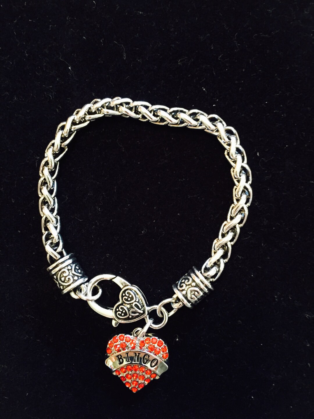 Bingo Crystal Heart Charm Bracelet - Etsy
