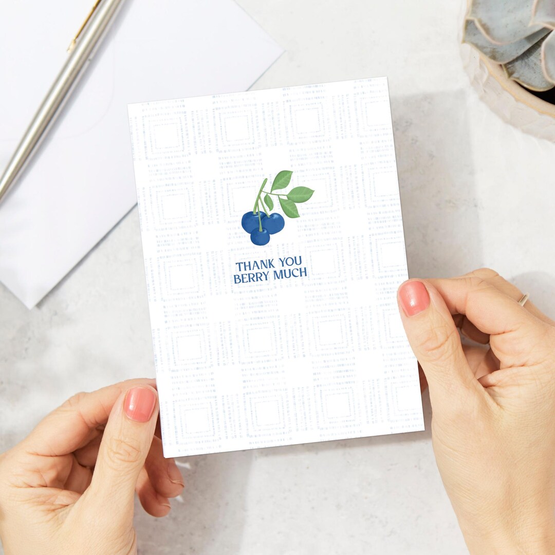 Thank You Berry Much Card, Blue Simple Thank You, Food Card With ...