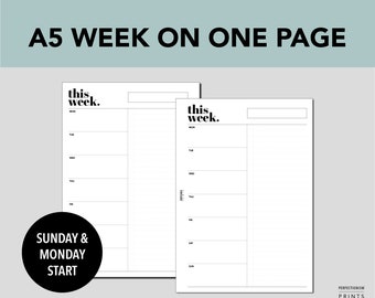 STANDARD TN Week on One Page, PRINTABLE Planner Insert, WO1P ...