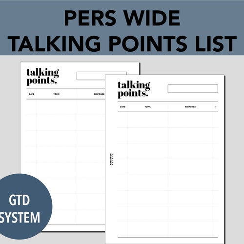 HALF Letter Talking Points List PRINTABLE Planner Insert GTD - Etsy