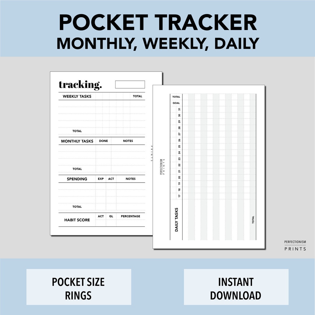 POCKET RINGS Habit Tracker, PRINTABLE Planner Insert, Monthly Weekly ...
