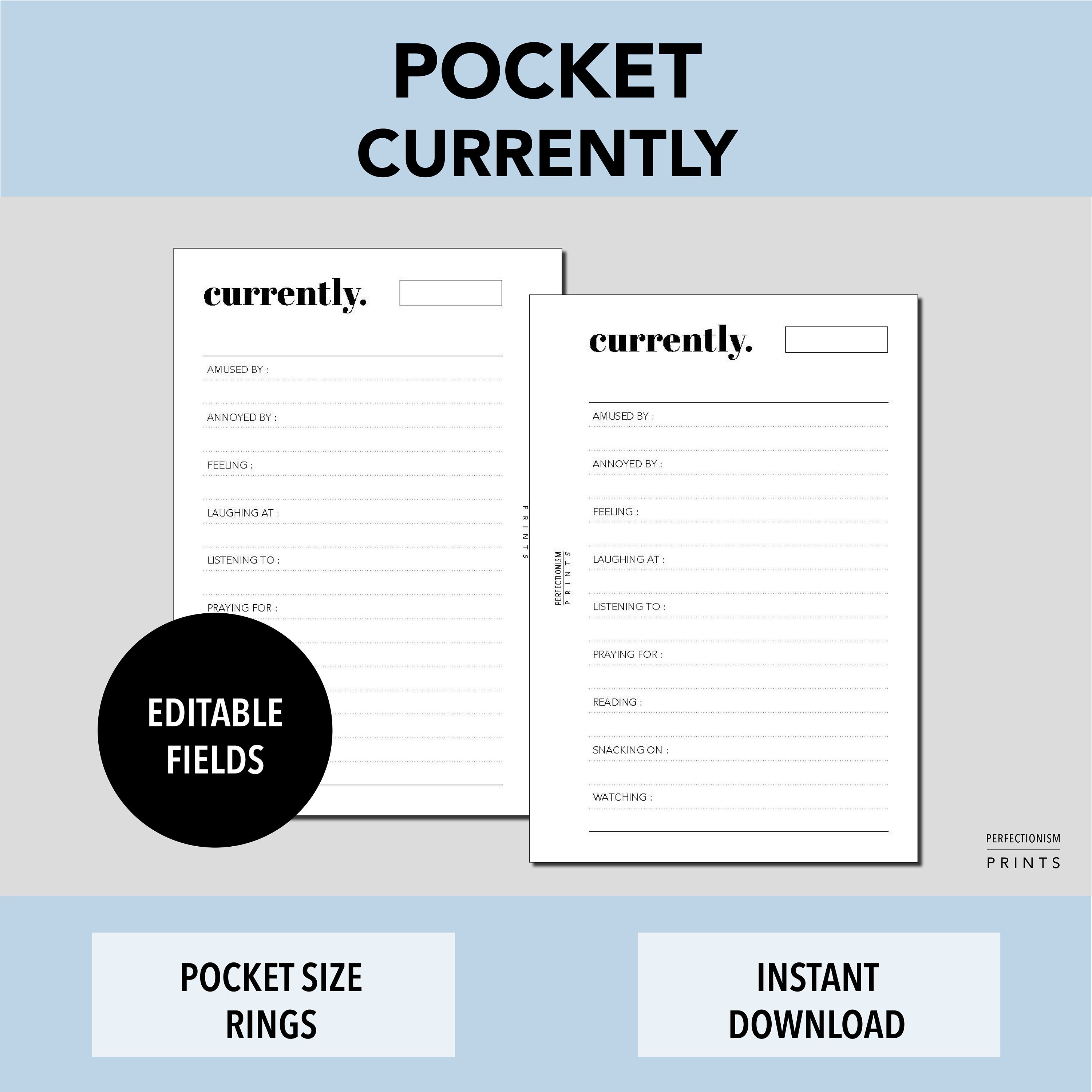 POCKET RINGS Currently Spread, PRINTABLE Planner Insert, Custom ...