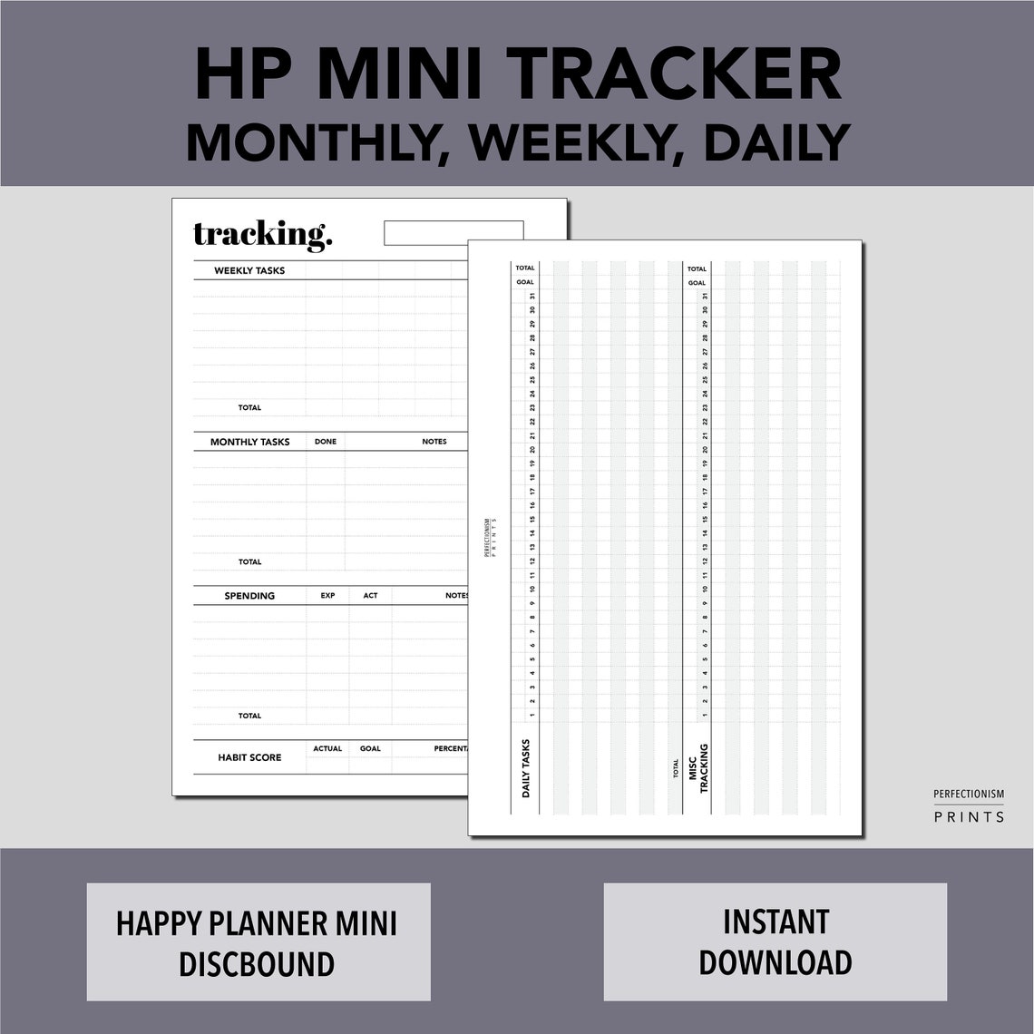 HP MINI Habit Tracker PRINTABLE Planner Insert Monthly - Etsy