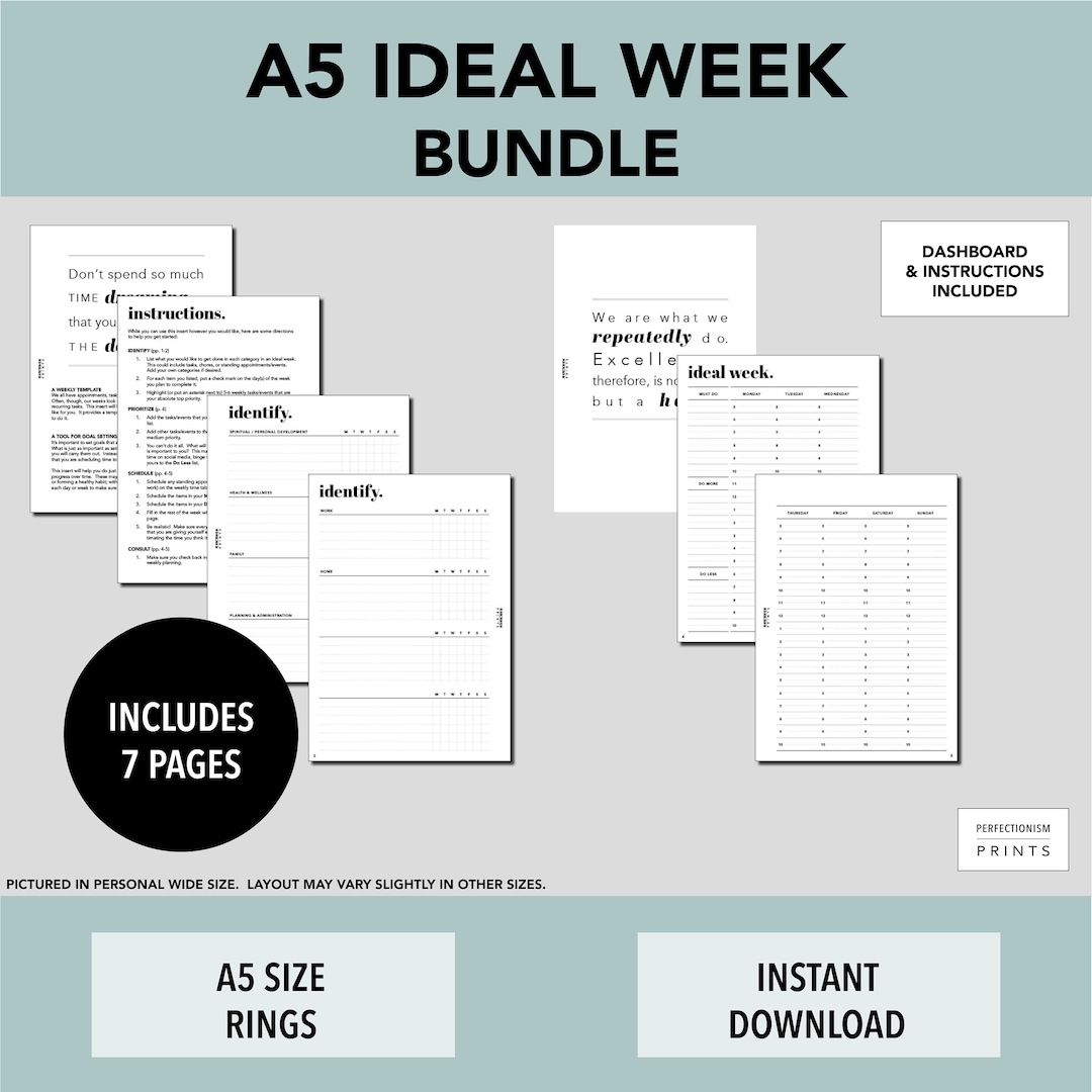 A5 RINGS Ideal Week Bundle PRINTABLE Planner Insert Monday - Etsy