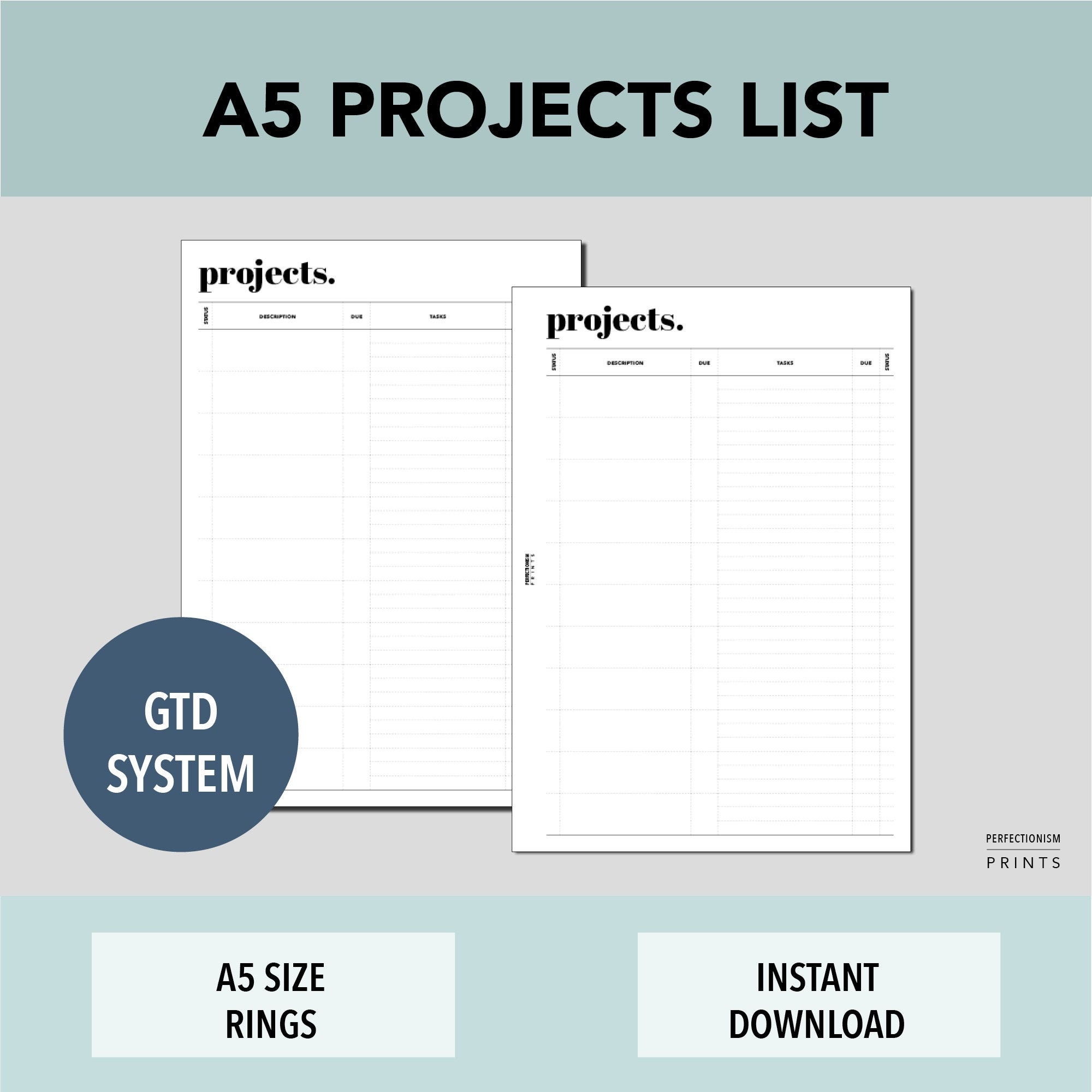 A5 RINGS Projects List PRINTABLE Planner Insert List to Help - Etsy