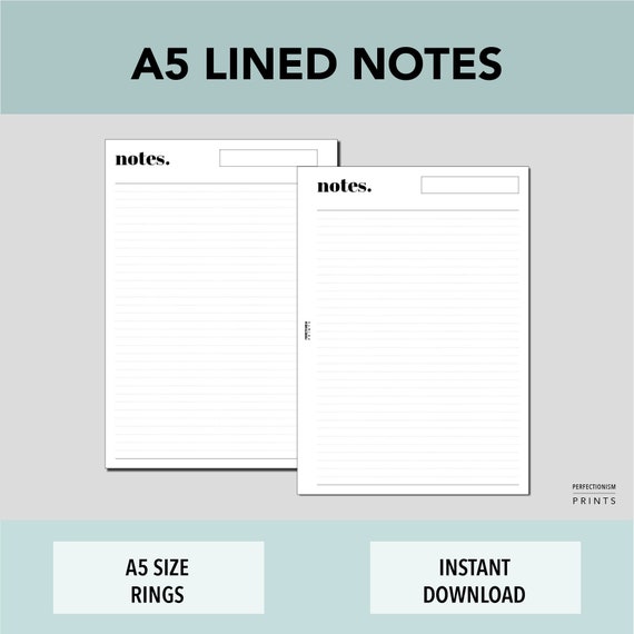 A5 RINGS Lined Notes PRINTABLE Notes Pages Minimalist | Etsy
