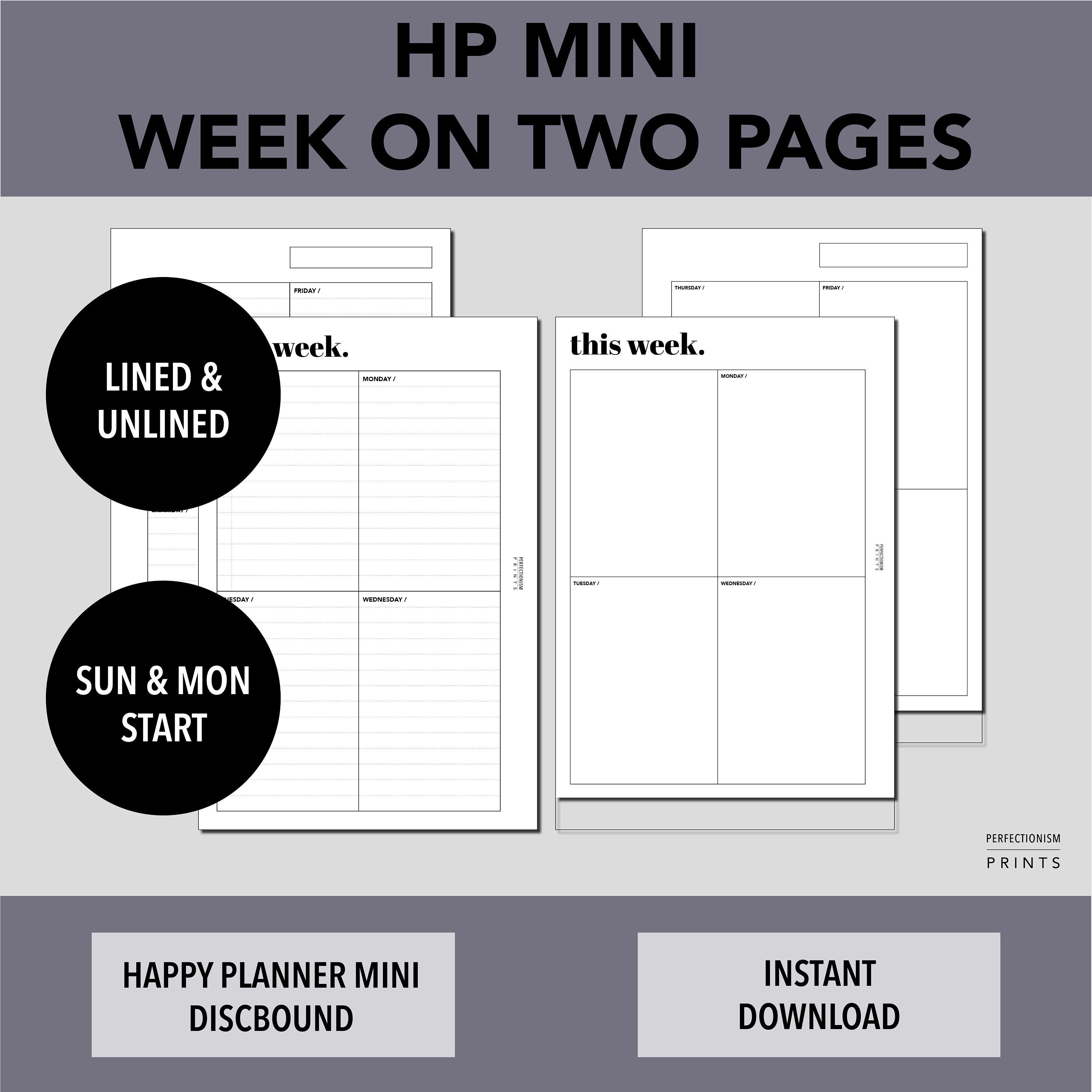 HP MINI Week on Two Pages, PRINTABLE Planner Insert, WO2P, Minimalist ...