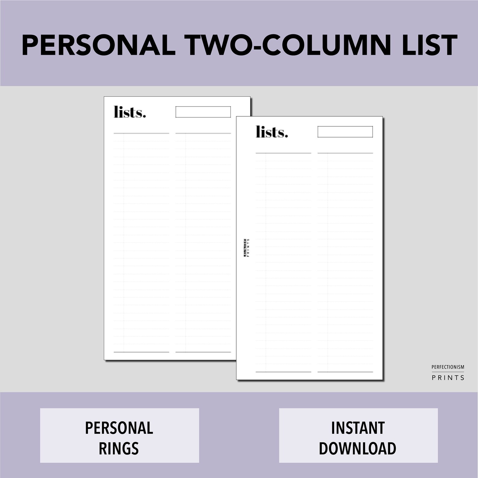PERSONAL RINGS Two Column List, PRINTABLE Planner Insert, to Do List ...