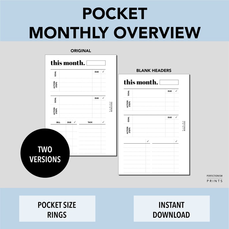 POCKET RINGS Monthly Overview PRINTABLE Planner Insert - Etsy