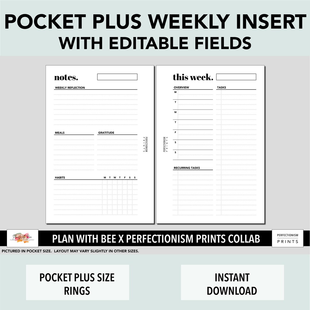 Pocket PLUS RINGS Editable Weekly Page, Plan With Bee X ...