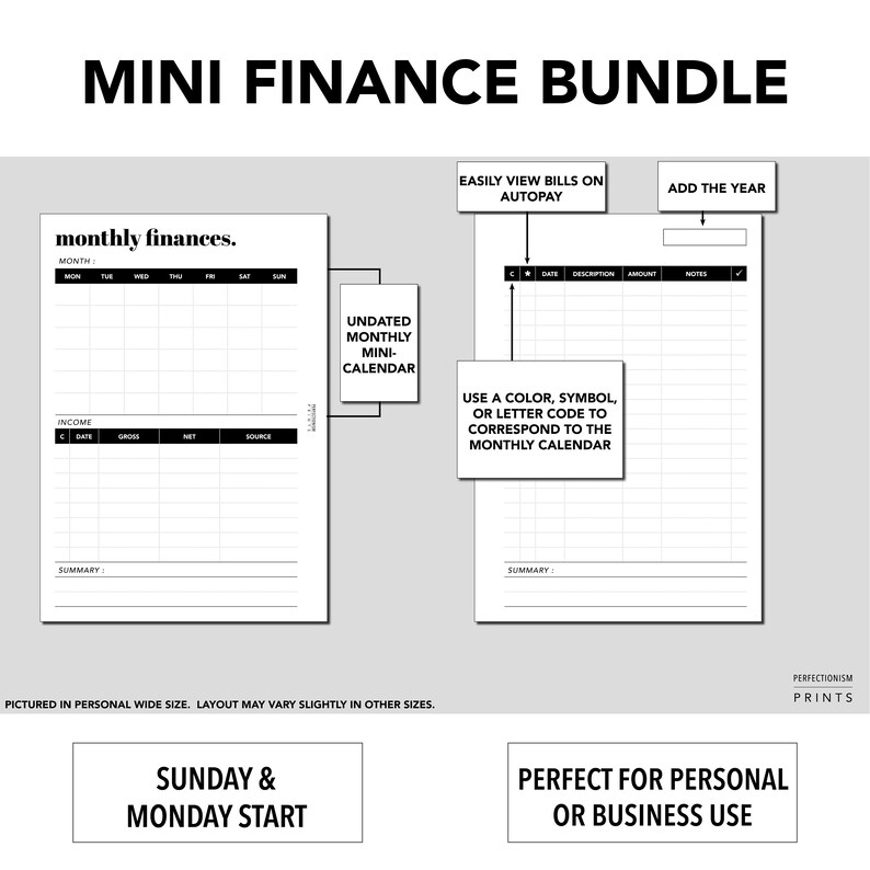 HALF LETTER Mini Finance Bundle, Plan With Bee X Perfectionismprints ...