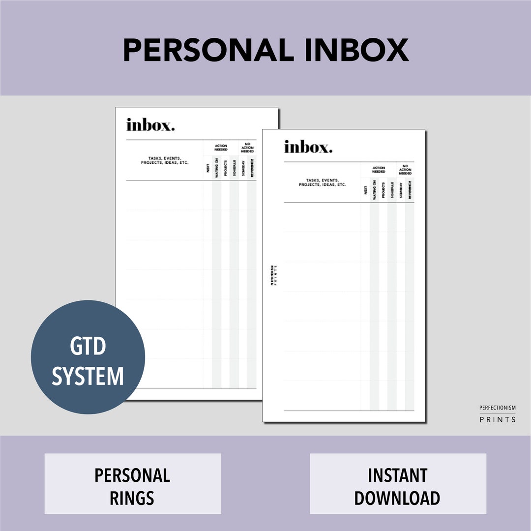 PERSONAL Rings Inbox, PRINTABLE Planner Insert, Brain Dump Insert, GTD ...