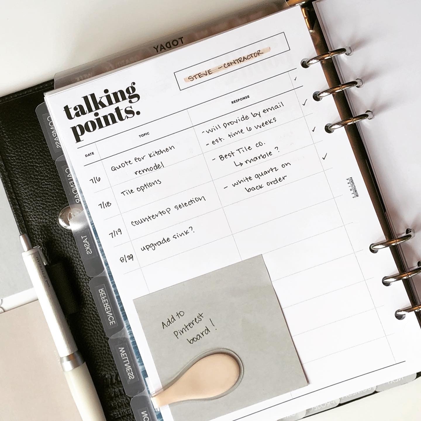 Personal WIDE Talking Points List, PRINTABLE Planner Insert, GTD ...