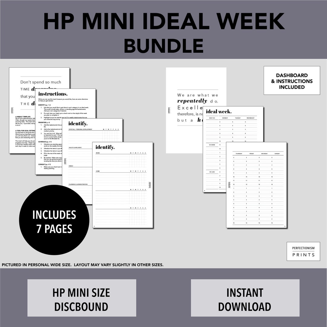 HP MINI Ideal Week Bundle, PRINTABLE Planner Insert, Monday Start ...