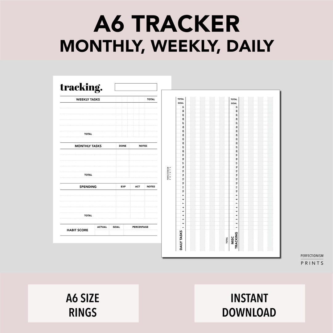 A6 RINGS Habit Tracker, PRINTABLE Planner Insert, Monthly Weekly Daily ...