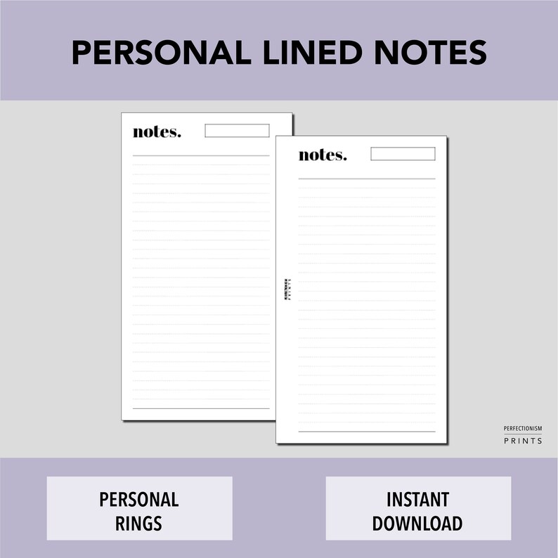 PERSONAL RINGS Lined Notes, PRINTABLE Notes Pages, Minimalist Design ...