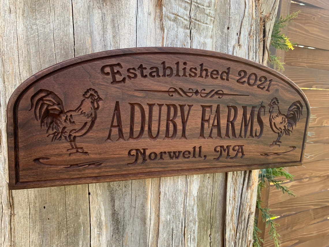 Custom Chicken Farm Sign Rooster Gift Solid Walnut Sign | Etsy