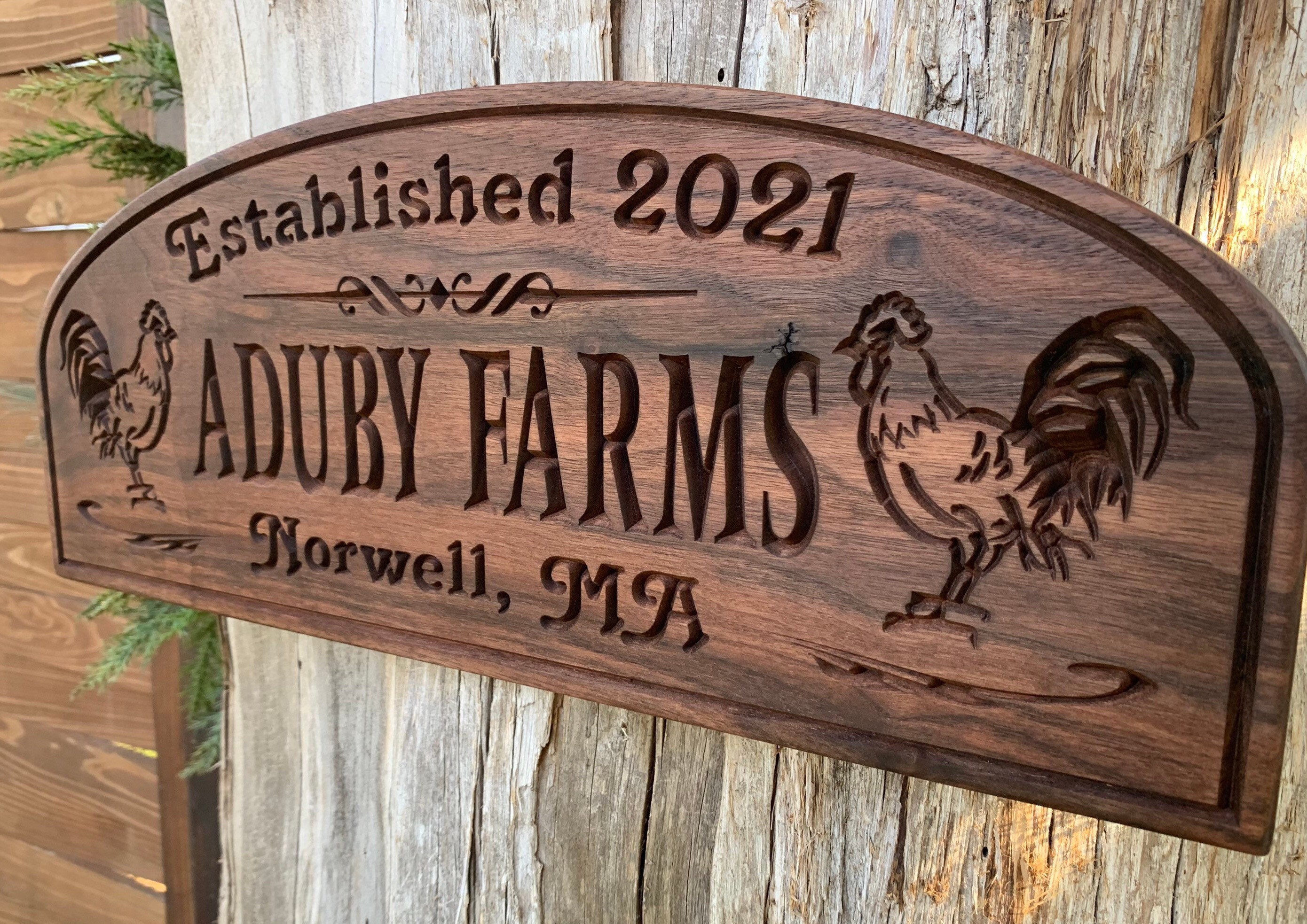 Custom Chicken Farm Sign Rooster Gift Solid Walnut Sign | Etsy