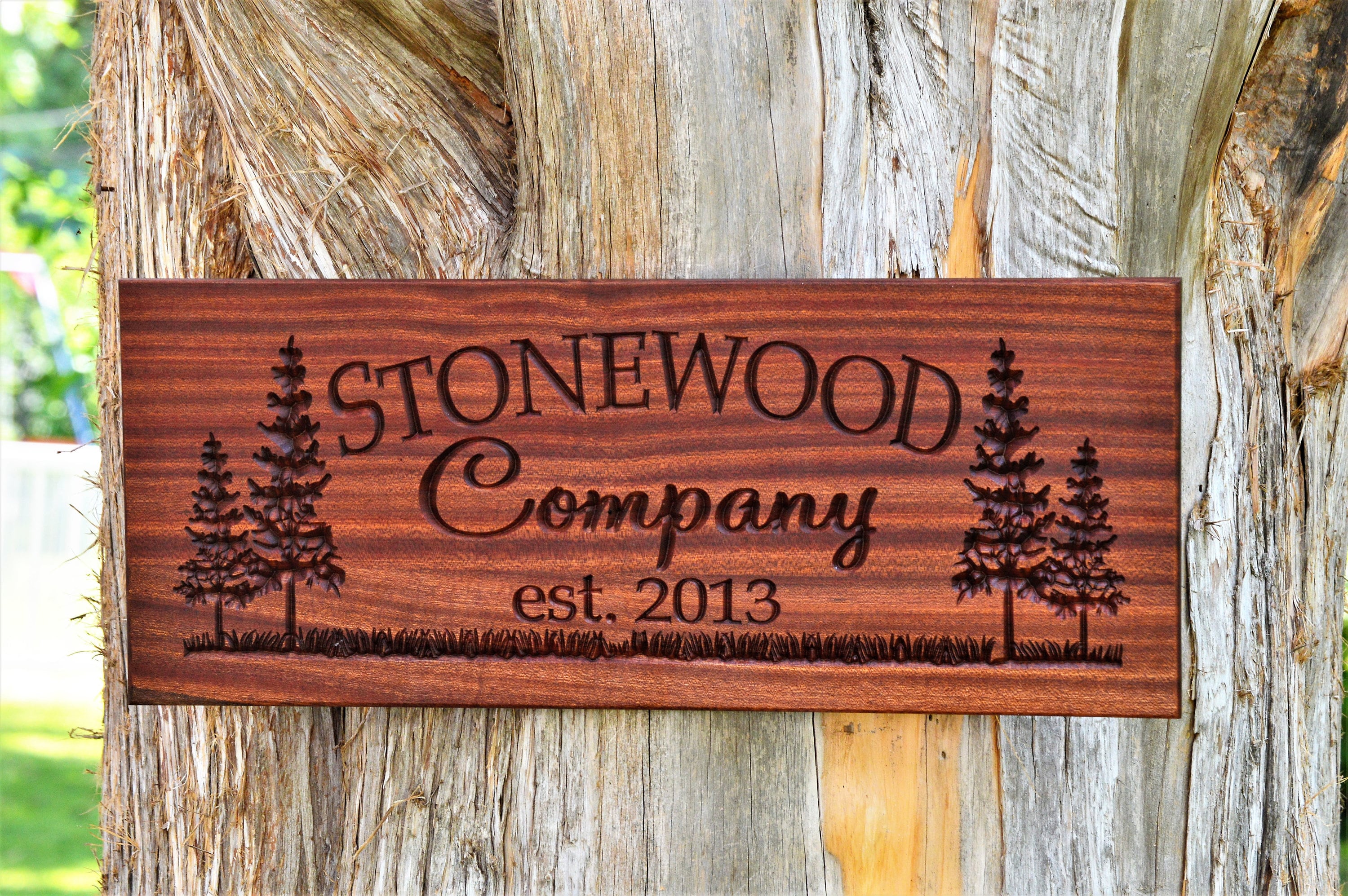 Carved Pine Trees Outdoor Name Sign Custom Outdoor Name Sign | Etsy