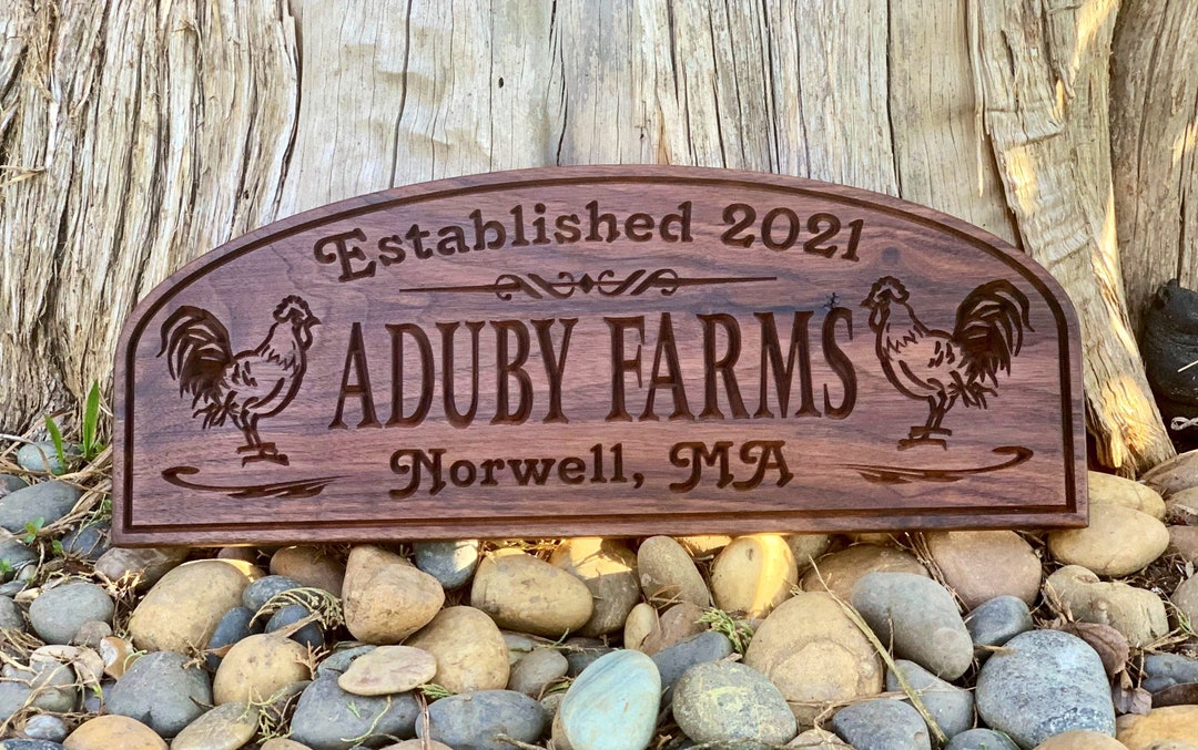 Custom Chicken Farm Sign Rooster Gift Solid Walnut Sign - Etsy