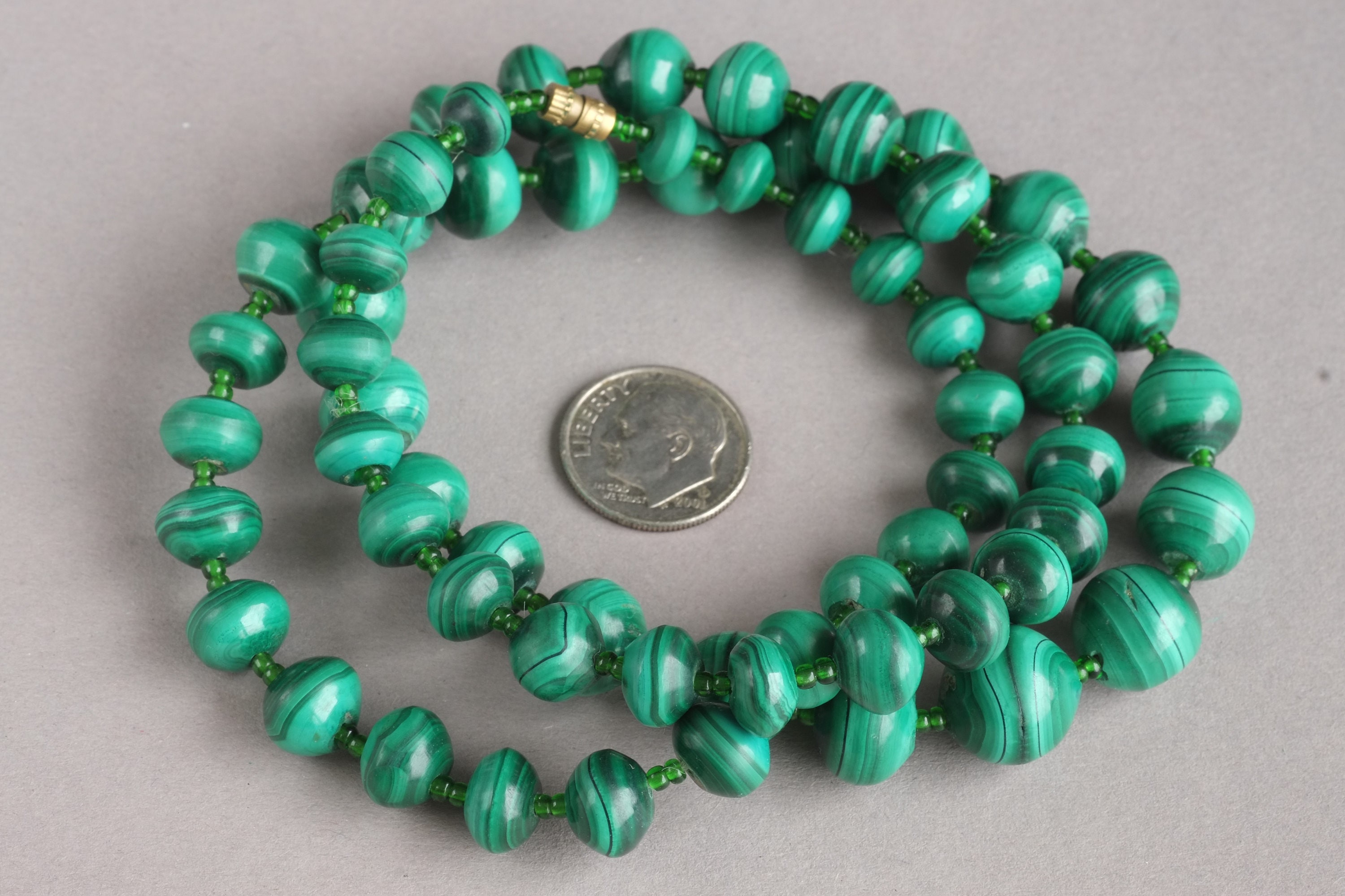 Vintage Necklace, Graduated Malachite Bead Necklace, African Malachite ...