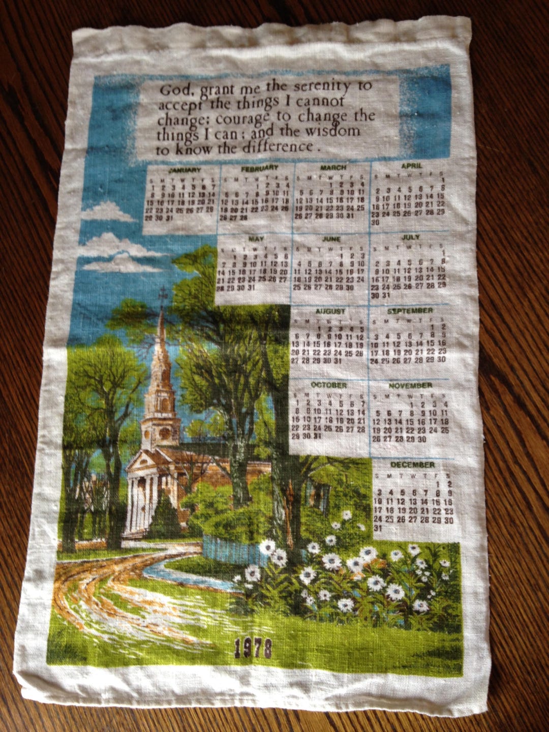 Vintage Calendar Dish Towel 1978 Serenity Prayer Retro Home Decor - Etsy
