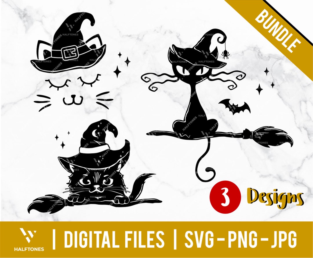 Witch Cat Cute Halloween SVG, Black Cat Halloween Png, Funny Halloween ...