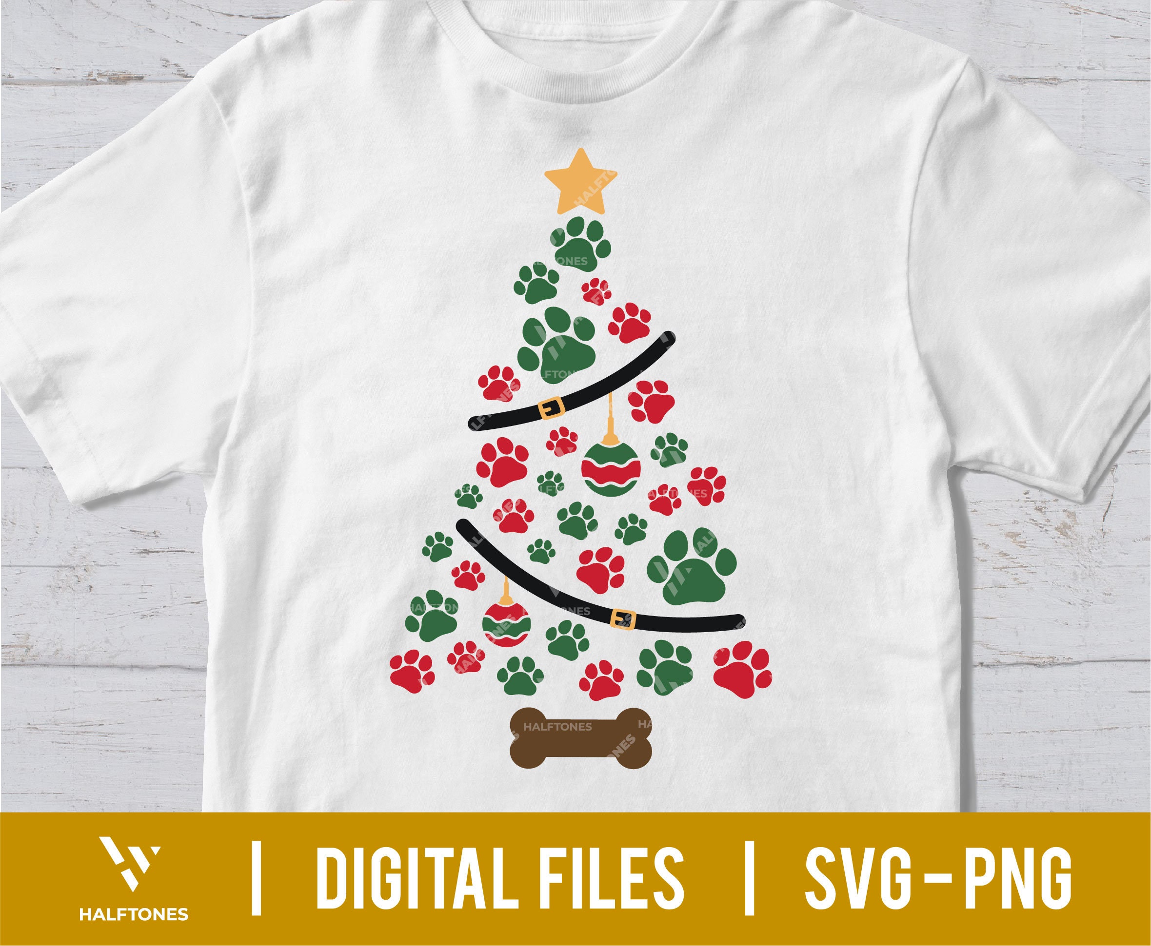 Christmas Paw Svg Bundle, Paw Print Lights Christmas Tree Svg, Funny ...