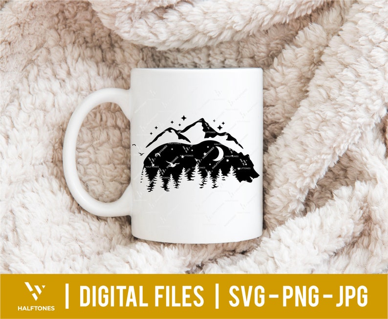 Bear Mountain and Tree Svg Night Nature Svg Wildlife Forest - Etsy