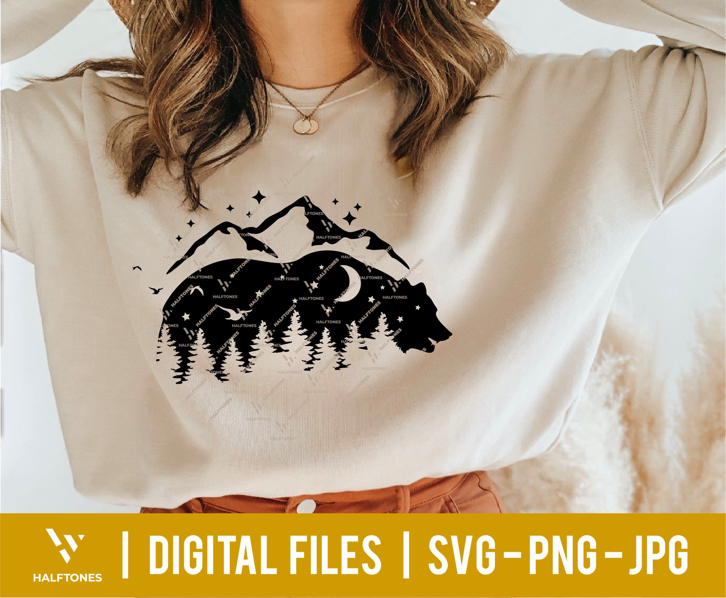 Bear mountain and tree svg night nature svg wildlife forest | Etsy