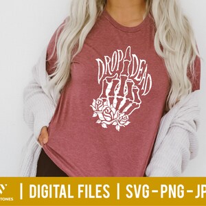 Drop Dead Svg, Bones Middle Finger Horror SVG, Halloween Png, Rose Svg ...