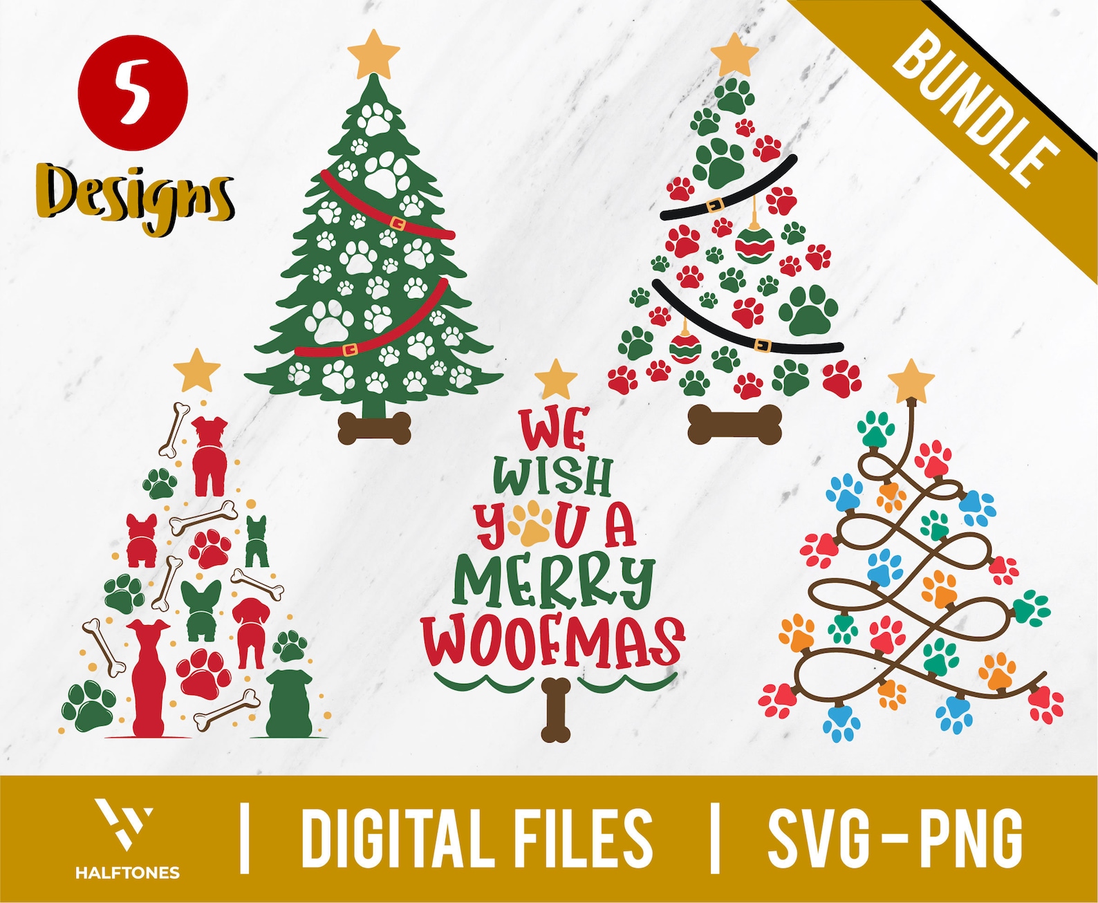 Christmas Paw Svg Bundle, Paw Print Lights Christmas Tree Svg, Funny ...