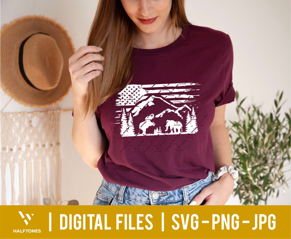 Mountain Scene Svg, Distressed USA Flag Svg, Wildlife Forest Scene Svg ...
