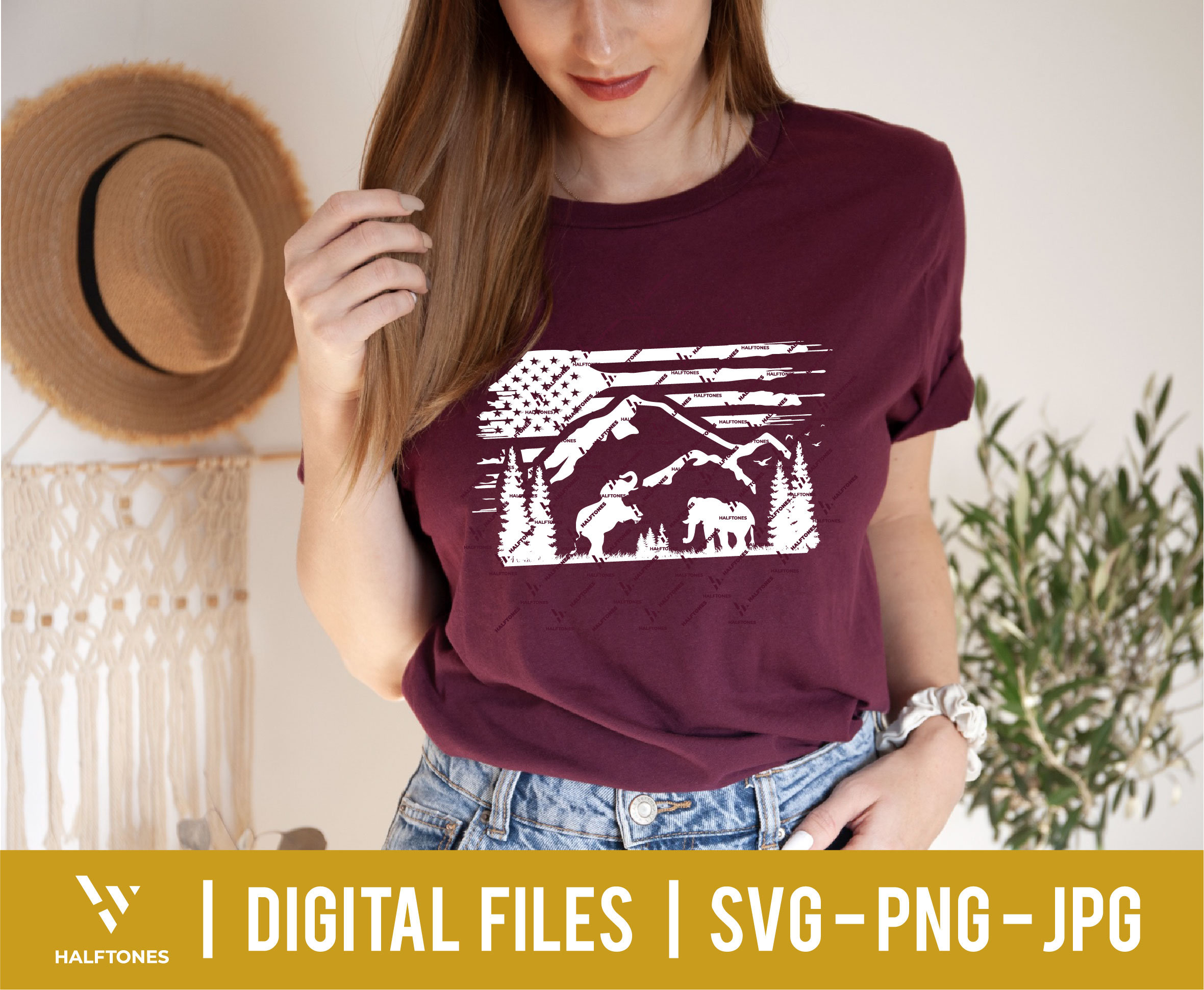 Mountain Scene Svg Distressed USA Flag Svg Wildlife Forest - Etsy