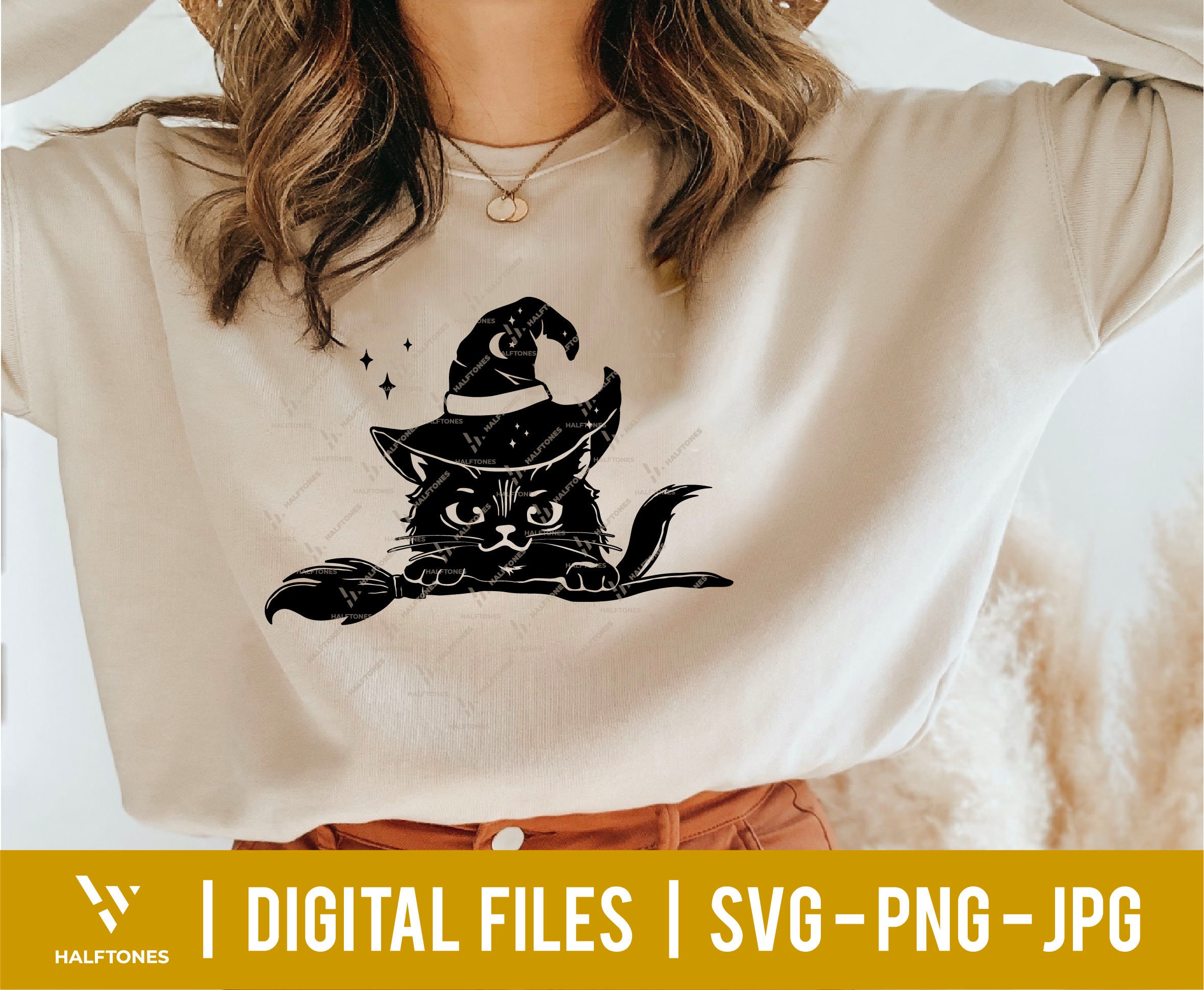 Witch Cat Cute Halloween SVG Black Cat Halloween Png Funny - Etsy