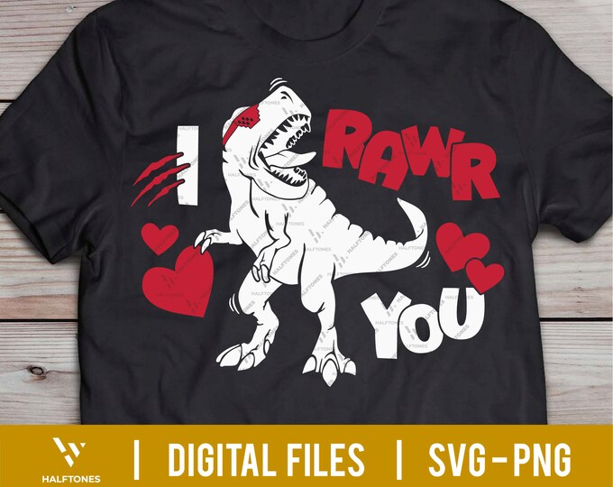 T-rex Holding Heart Valentine SVG Baby Dinosaur Outline Cricut ...