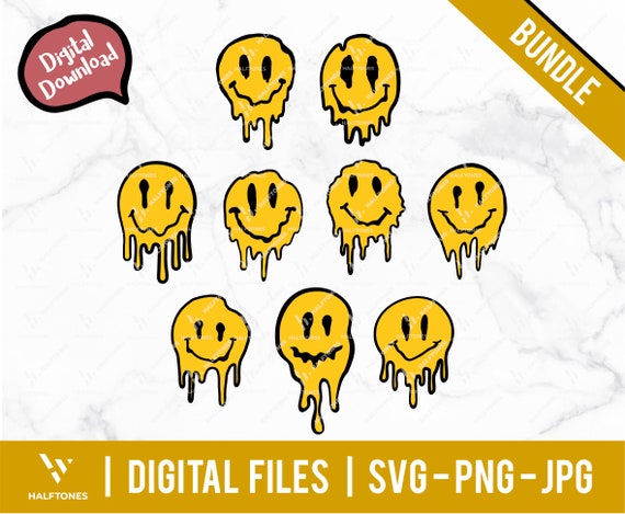 Craft Supplies & Tools Melting Smiley Face SVG Bundle Melted Smiley ...