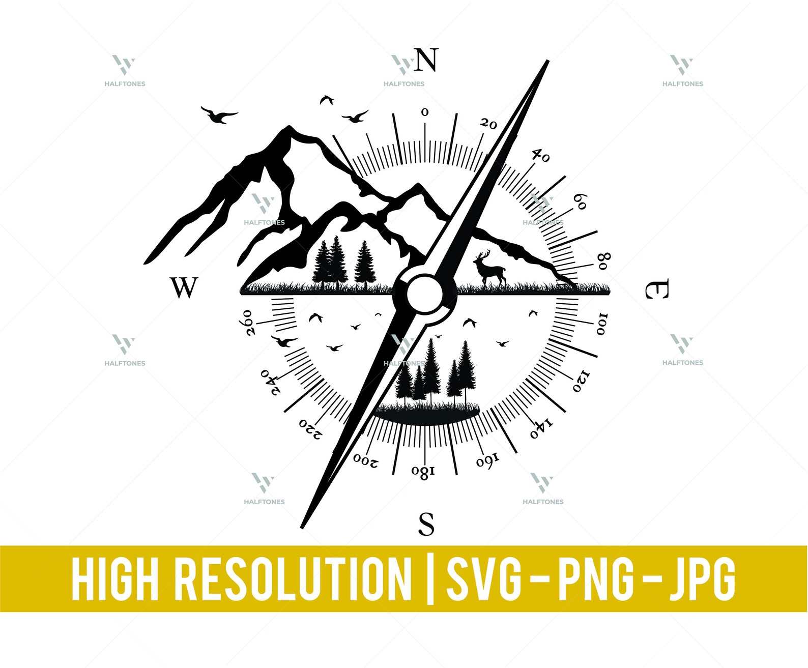 Mountain and tree nature compass wildlife wanderlust | Etsy