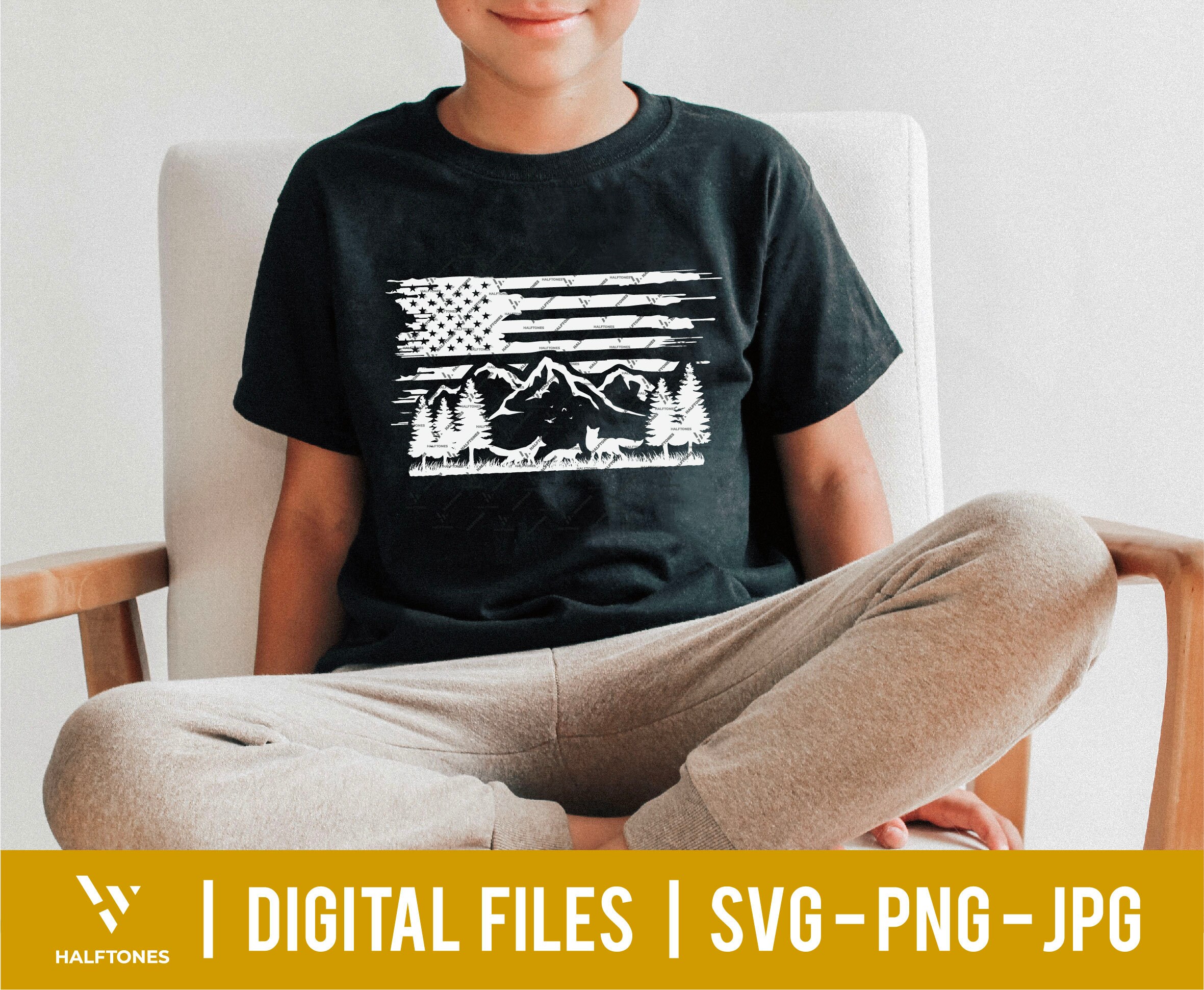 Mountain Scene Svg Distressed USA Flag Svg Wildlife Forest | Etsy