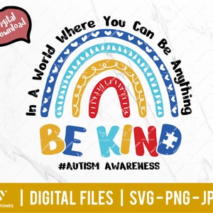 In a World Where You Can Be Anything Svg, Be Kind Svg, Autism Awareness ...
