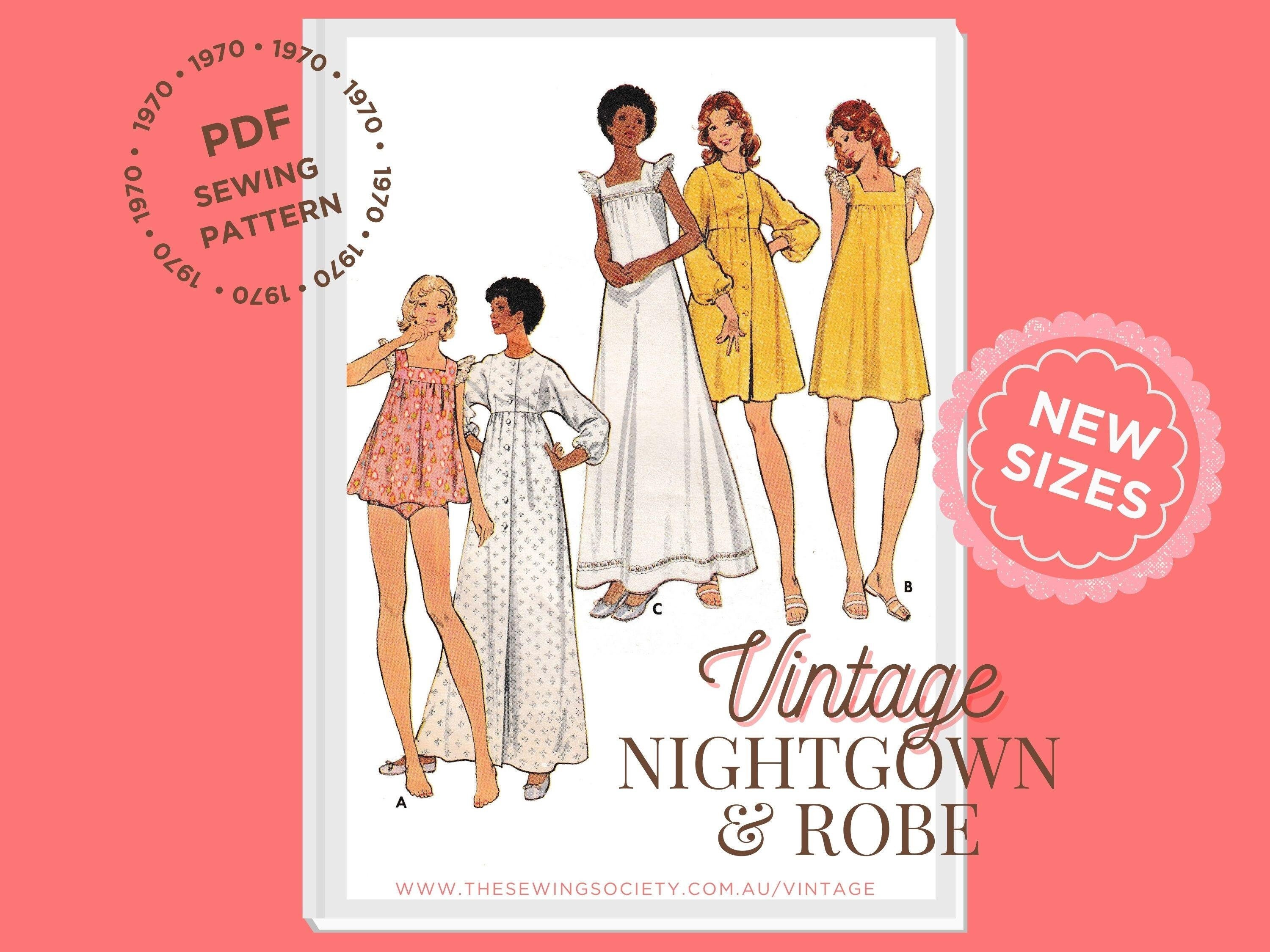 PDF Digital Download Sewing Pattern Vintage 1970s Nightdress & Robe ...