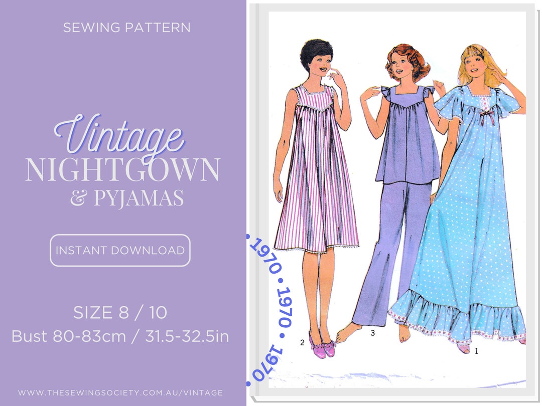 PDF Digital Download Sewing Pattern - Vintage 1970s Nightdress ...