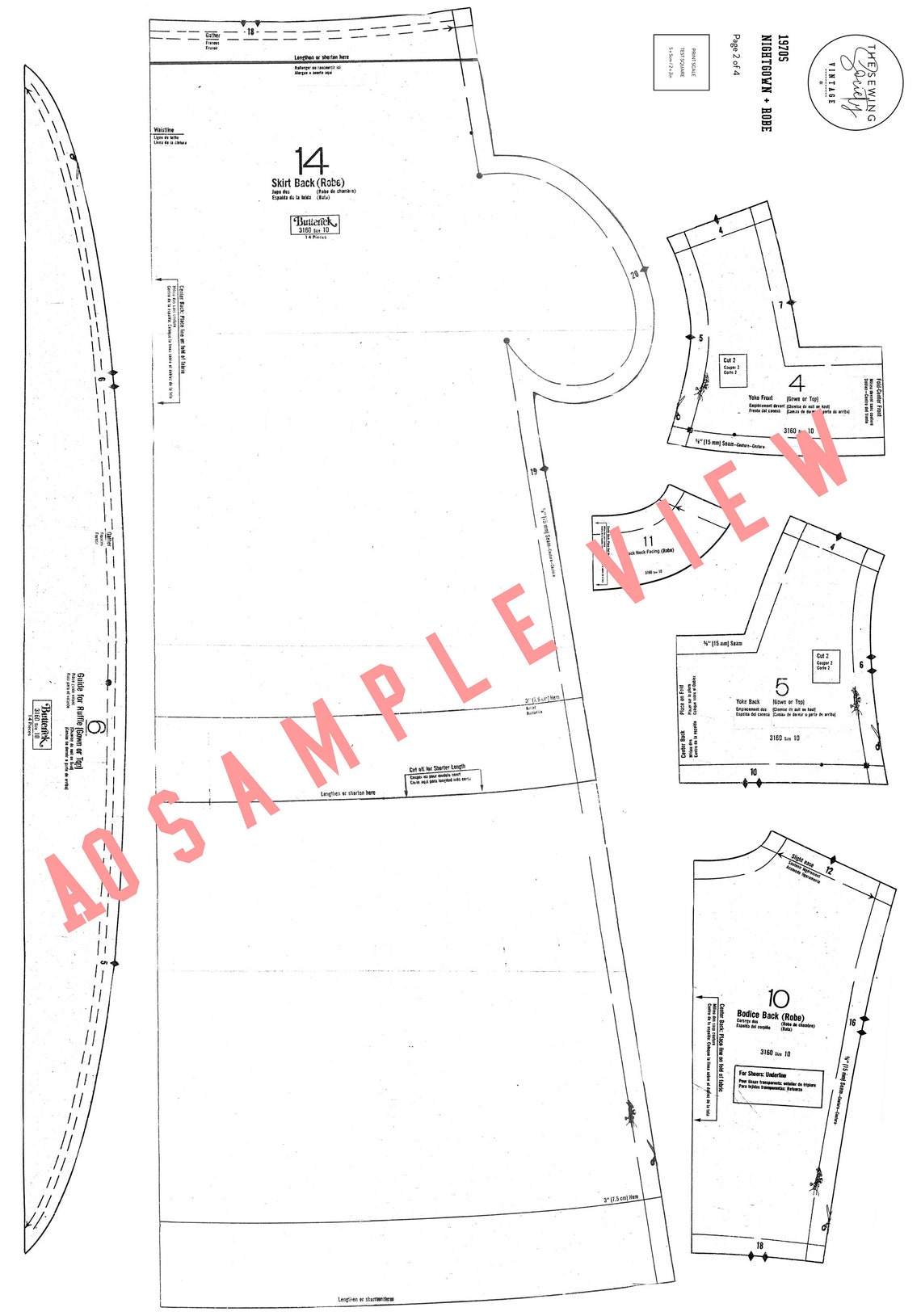 PDF Digital Download Sewing Pattern Vintage 1970s Nightdress & Robe ...