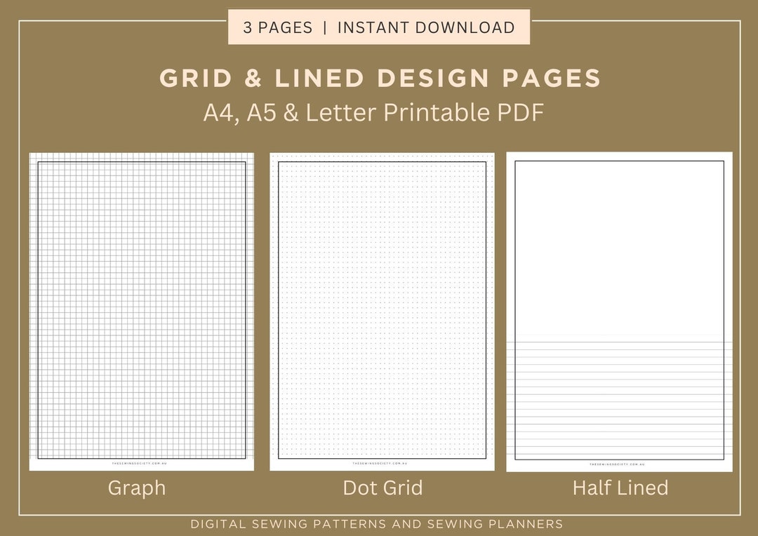 Grid & Lined Design Pages: A4, A5, Letter Printable (PDF Digital ...