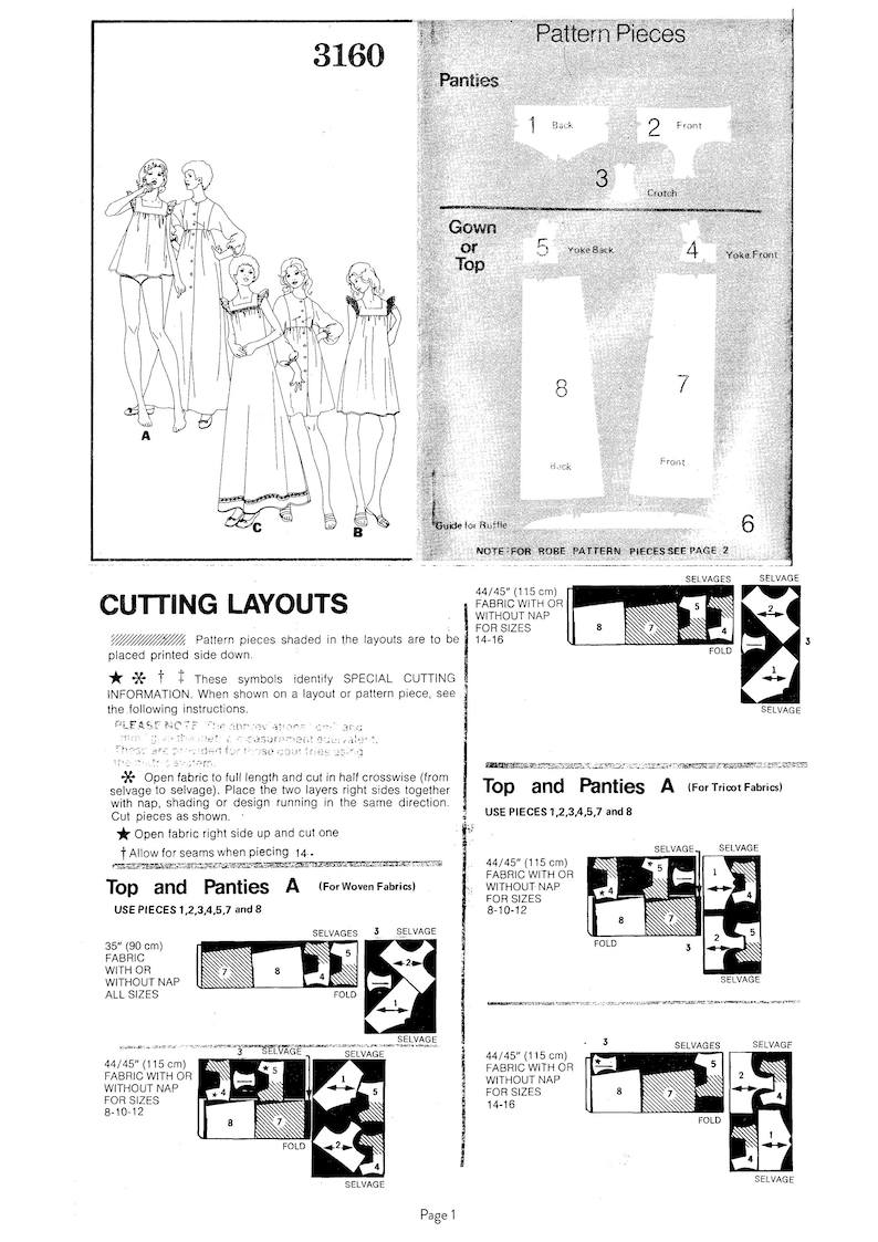 PDF Digital Download Sewing Pattern Vintage 1970s Nightdress & Robe ...
