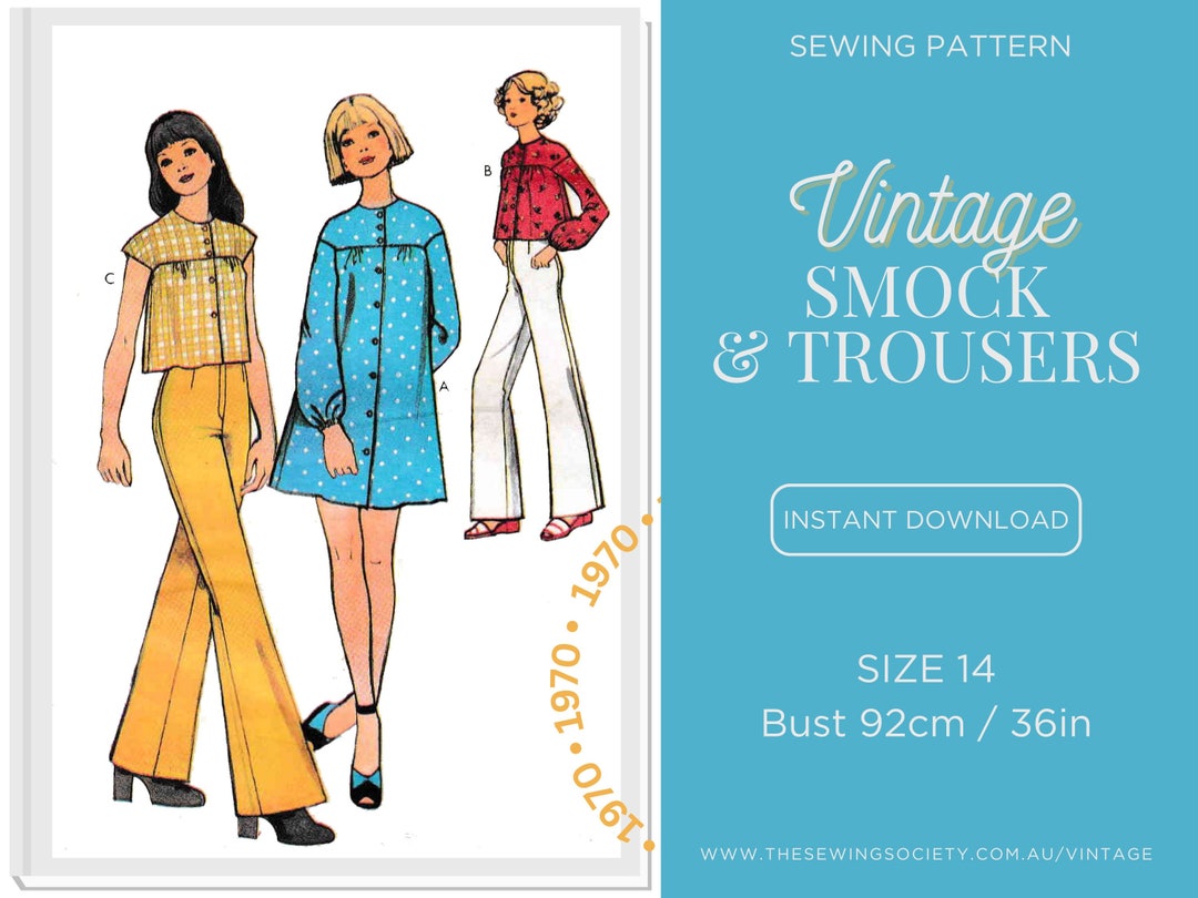 PDF Digital Download Sewing Pattern - Vintage 1970s Womens Smock ...