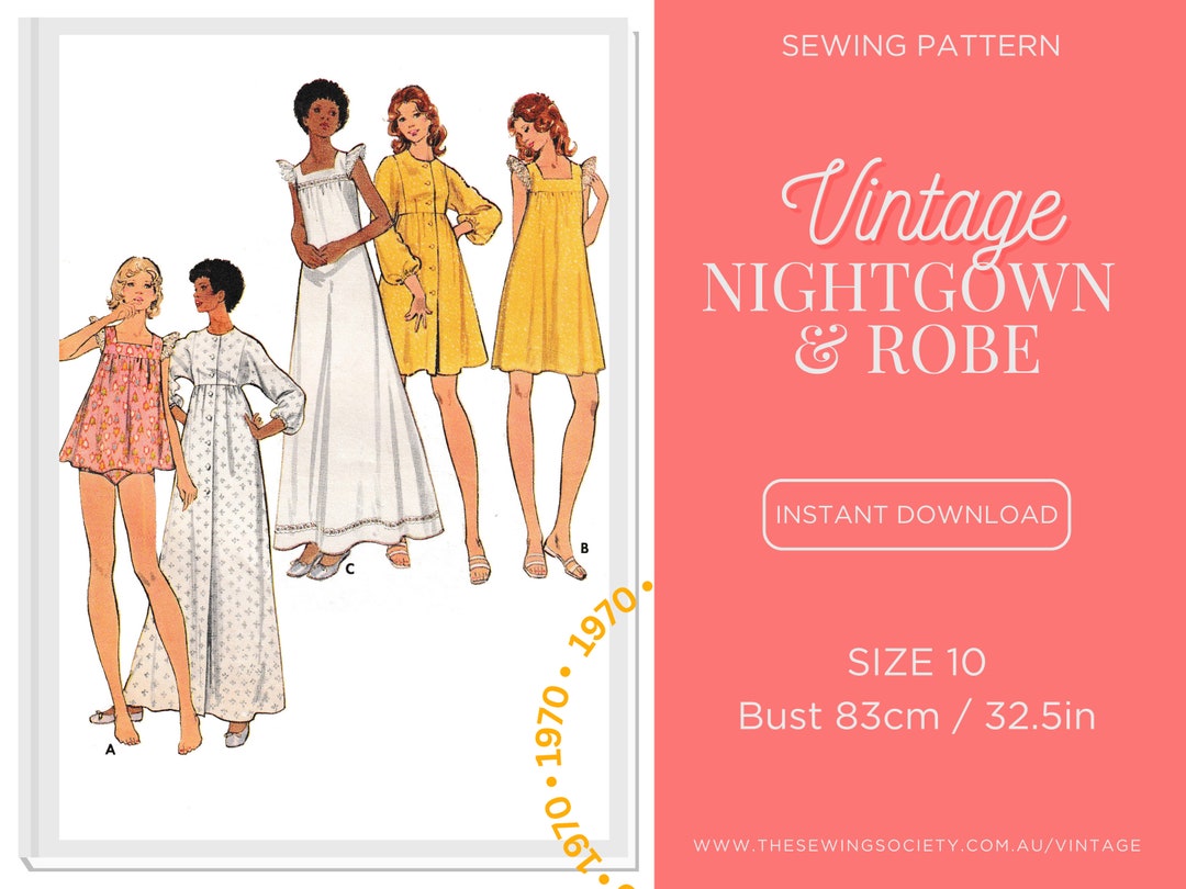 PDF Digital Download Sewing Pattern Vintage 1970s Nightdress & Robe ...